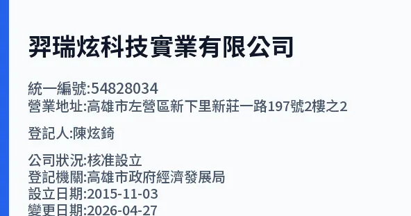 羿瑞炫科技實業有限公司的照片-統編 54828034(高雄市) 公司登記資料與營業項目詳細圖表