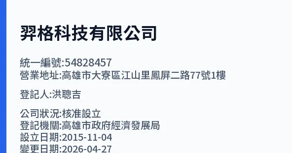 羿格科技有限公司的照片-統編 54828457(高雄市) 公司登記資料與營業項目詳細圖表