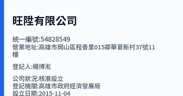 旺陞有限公司的照片-統編 54828549(高雄市) 公司登記資料與營業項目詳細圖表