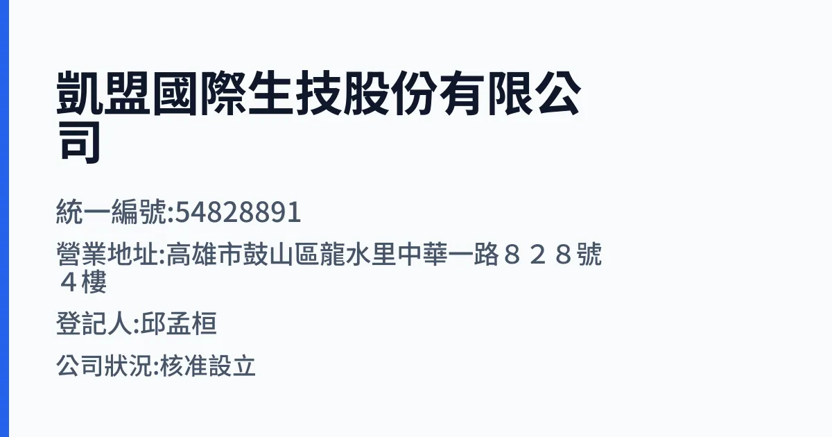 凱盟國際生技股份有限公司 - 統編 54828891(高雄市) 公司登記資料與營業項目詳細圖表