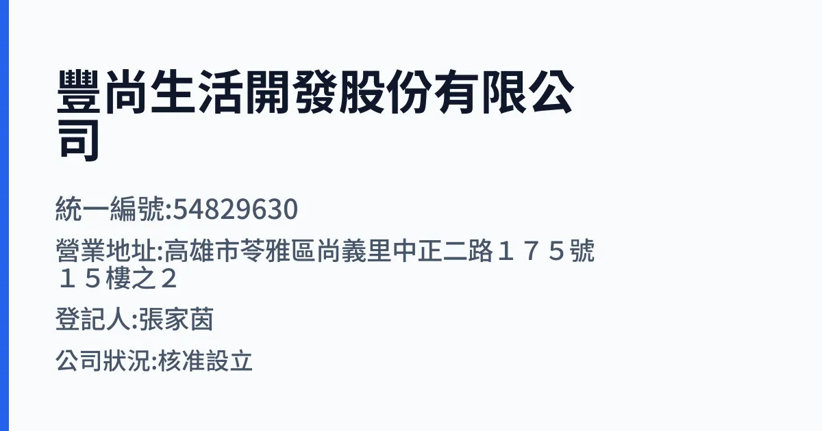 豐尚生活開發股份有限公司 - 統編 54829630(高雄市) 公司登記資料與營業項目詳細圖表