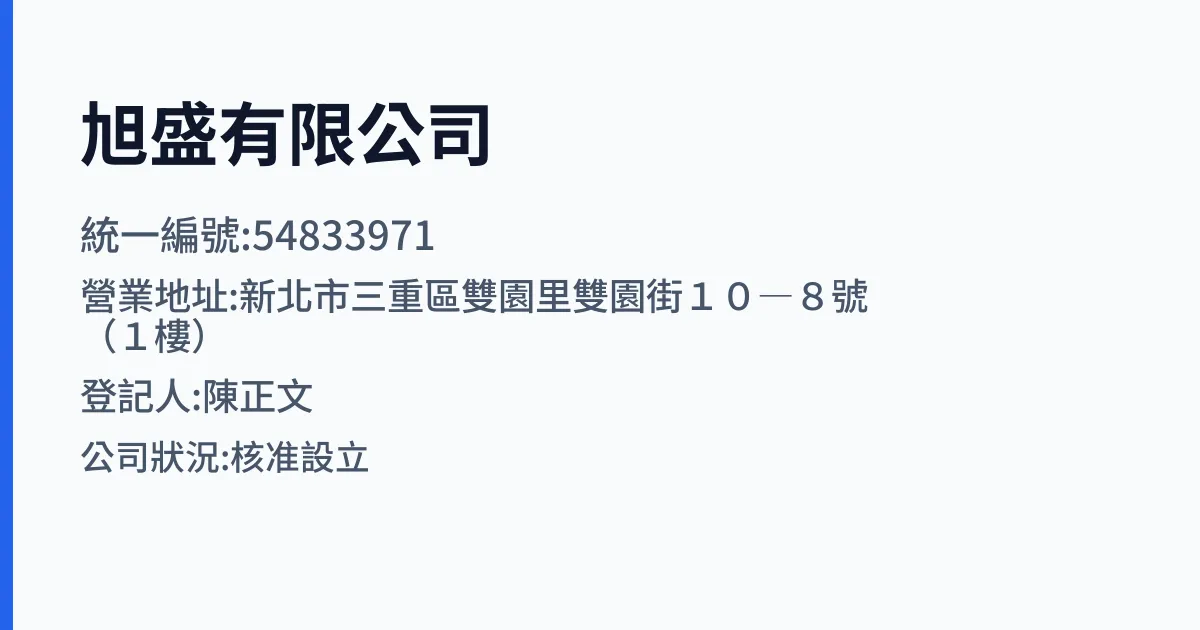 旭盛有限公司 - 統編 54833971(新北市) 公司登記資料與營業項目詳細圖表