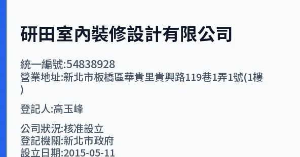 研田室內裝修設計有限公司的照片-統編 54838928(新北市) 公司登記資料與營業項目詳細圖表