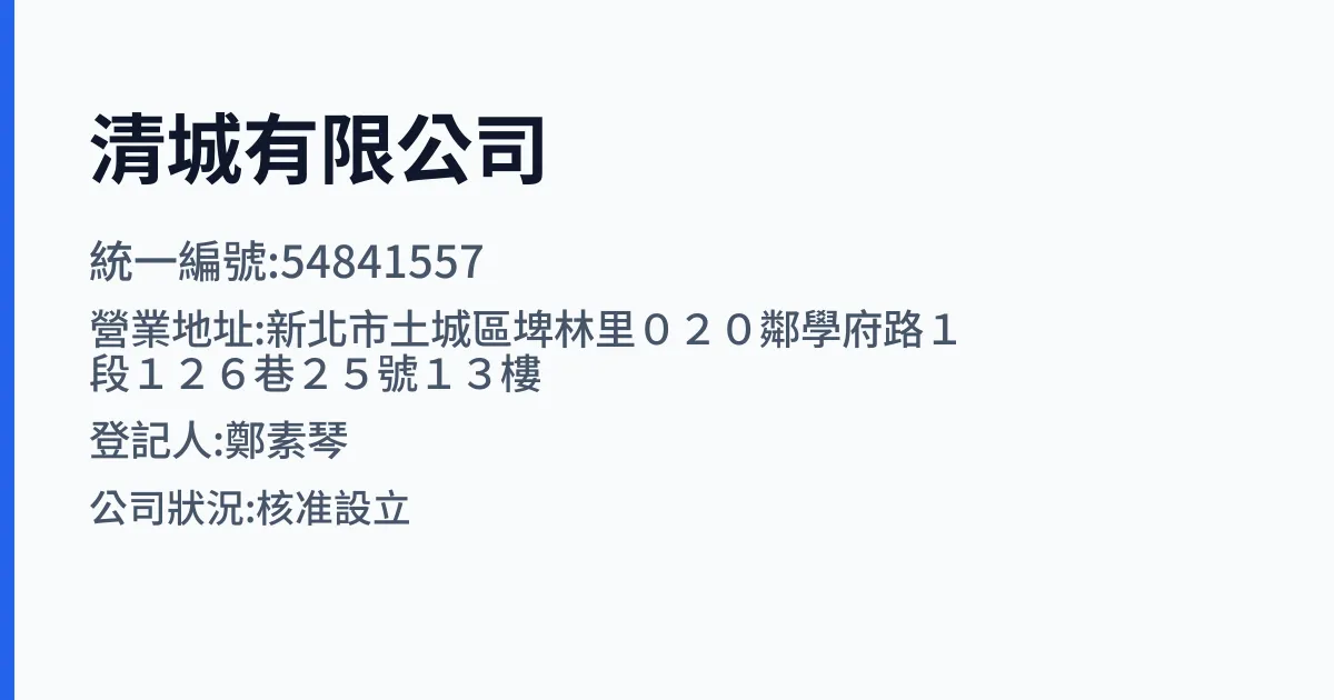 清城有限公司 - 統編 54841557(新北市) 公司登記資料與營業項目詳細圖表