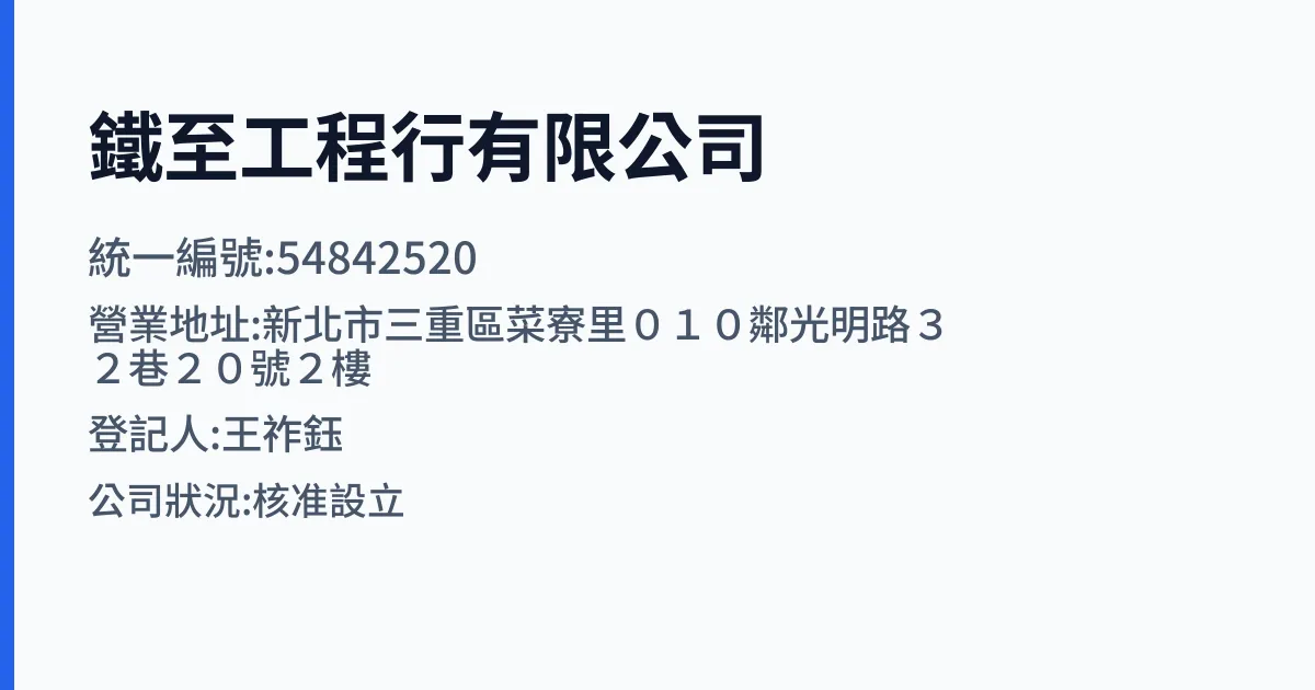 鐵至工程行有限公司 - 統編 54842520(新北市) 公司登記資料與營業項目詳細圖表