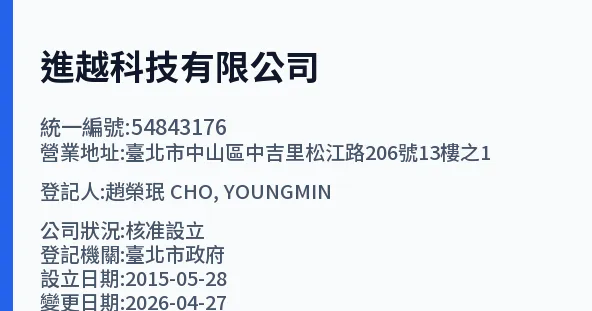 進越科技有限公司的照片-統編 54843176(臺北市) 公司登記資料與營業項目詳細圖表