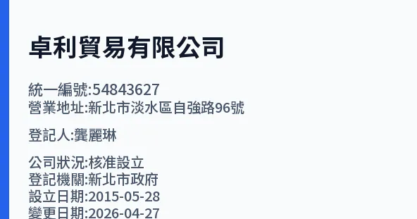 卓利貿易有限公司的照片-統編 54843627(新北市) 公司登記資料與營業項目詳細圖表