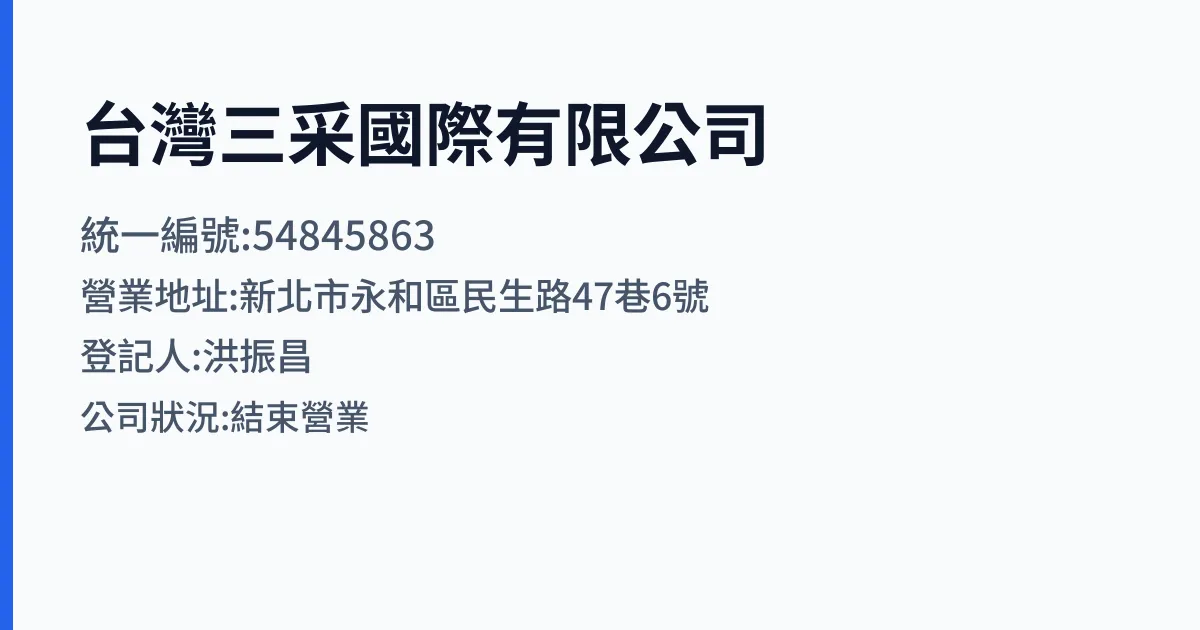 台灣三采國際有限公司 - 統編 54845863(新北市) 公司登記資料與營業項目詳細圖表