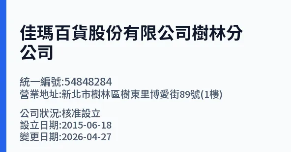 佳瑪百貨股份有限公司樹林分公司的照片-統編 54848284(新北市) 公司登記資料與營業項目詳細圖表