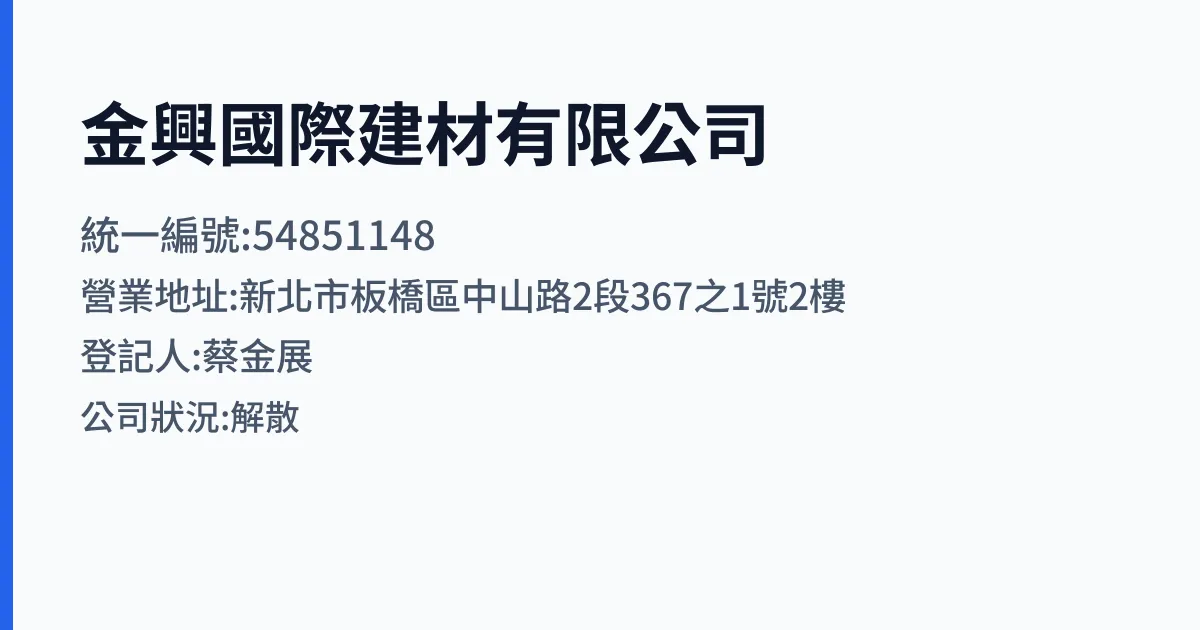 金興國際建材有限公司 - 統編 54851148(新北市) 公司登記資料與營業項目詳細圖表