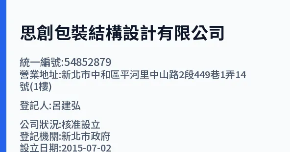思創包裝結構設計有限公司的照片-統編 54852879(新北市) 公司登記資料與營業項目詳細圖表