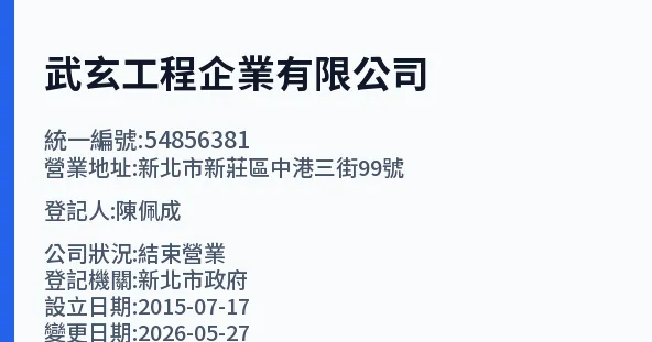 武玄工程企業有限公司的照片-統編 54856381(新北市) 公司登記資料與營業項目詳細圖表