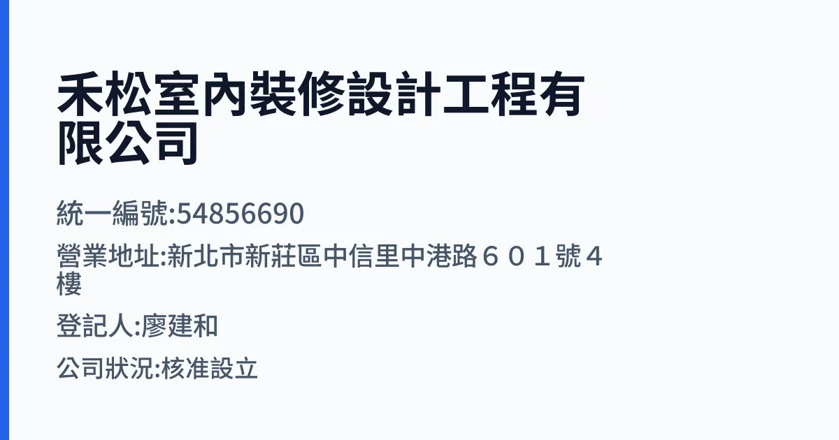禾松室內裝修設計工程有限公司 - 統編 54856690(新北市) 公司登記資料與營業項目詳細圖表