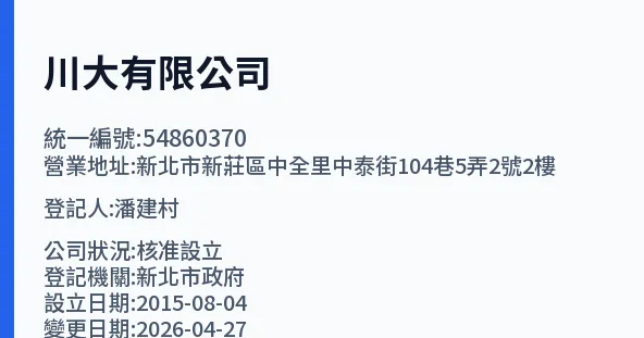 川大有限公司的照片-統編 54860370(新北市) 公司登記資料與營業項目詳細圖表
