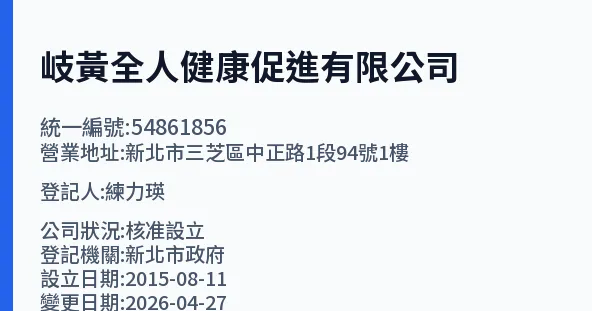 岐黃全人健康促進有限公司的照片-統編 54861856(新北市) 公司登記資料與營業項目詳細圖表