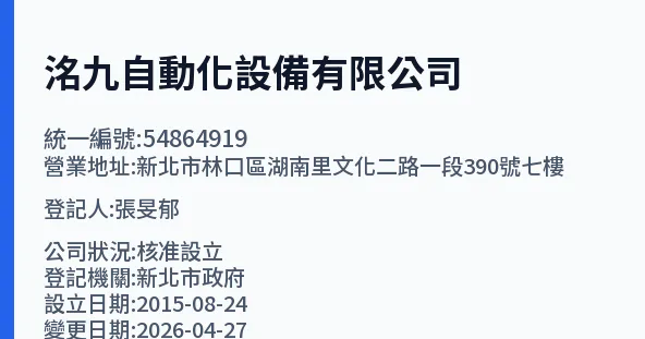 洺九自動化設備有限公司的照片-統編 54864919(新北市) 公司登記資料與營業項目詳細圖表