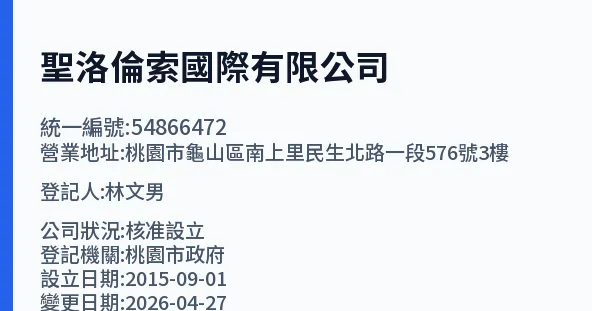 聖洛倫索國際有限公司的照片-統編 54866472(桃園市) 公司登記資料與營業項目詳細圖表