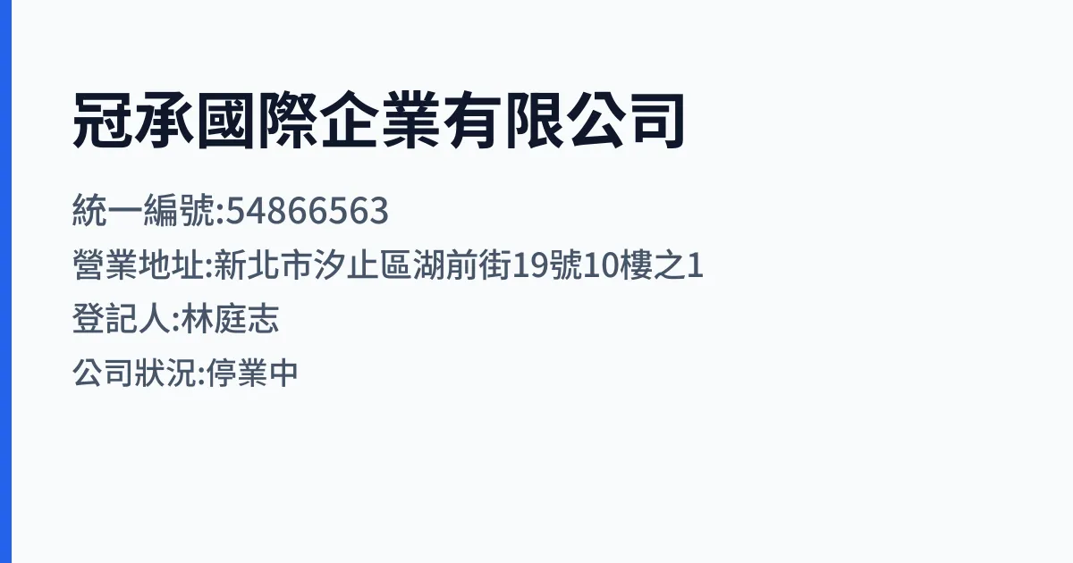 冠承國際企業有限公司 - 統編 54866563(新北市) 公司登記資料與營業項目詳細圖表
