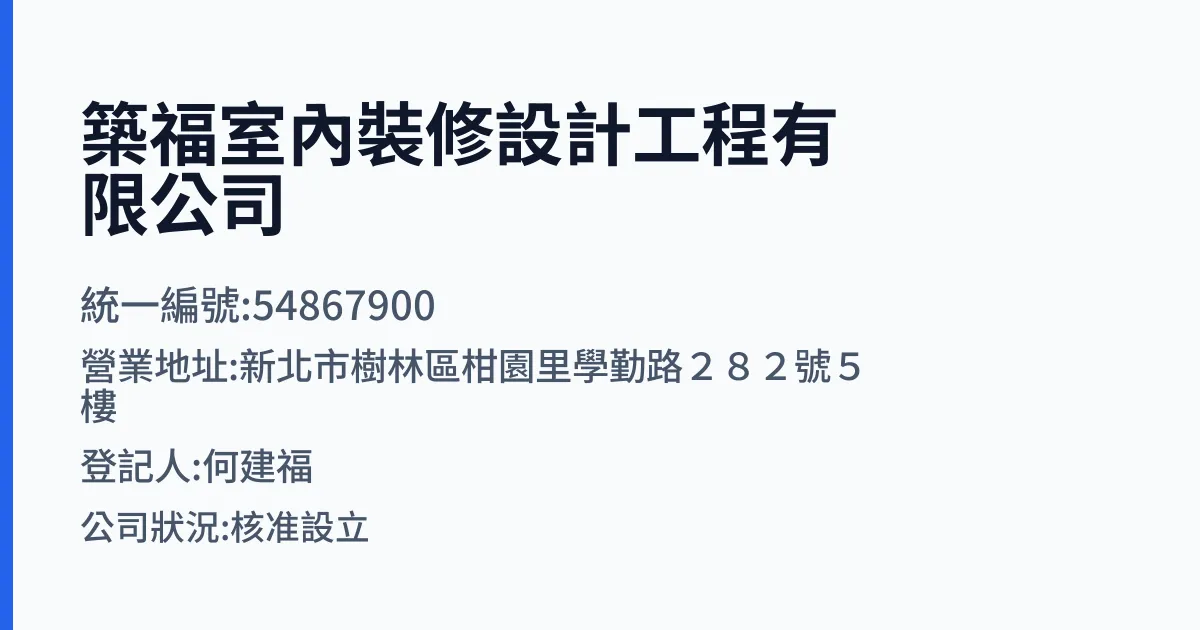 築福室內裝修設計工程有限公司 - 統編 54867900(新北市) 公司登記資料與營業項目詳細圖表