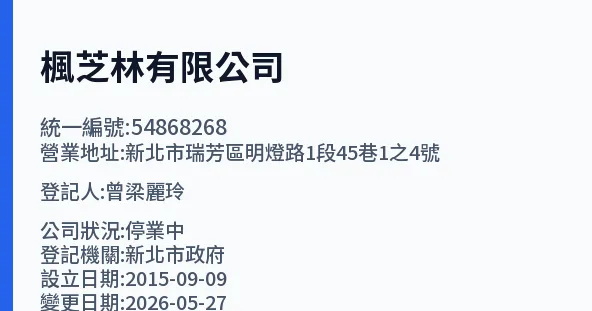 楓芝林有限公司的照片-統編 54868268(新北市) 公司登記資料與營業項目詳細圖表