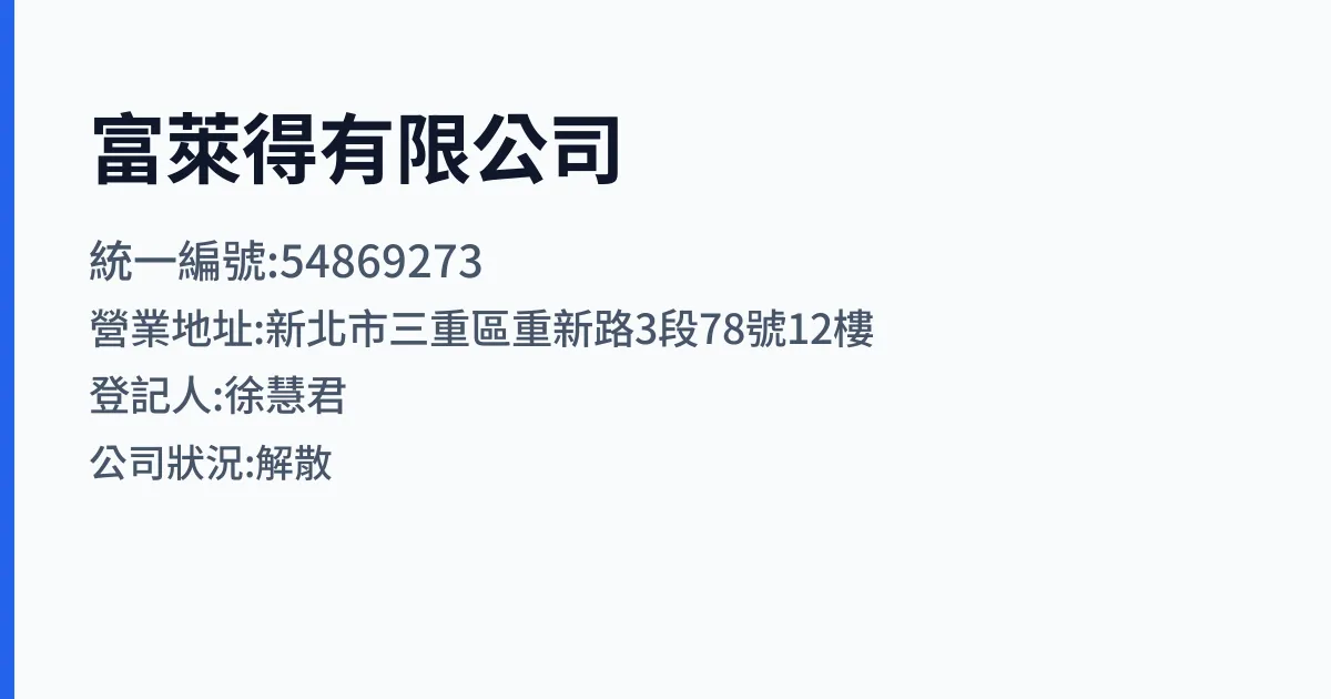 富萊得有限公司 - 統編 54869273(新北市) 公司登記資料與營業項目詳細圖表