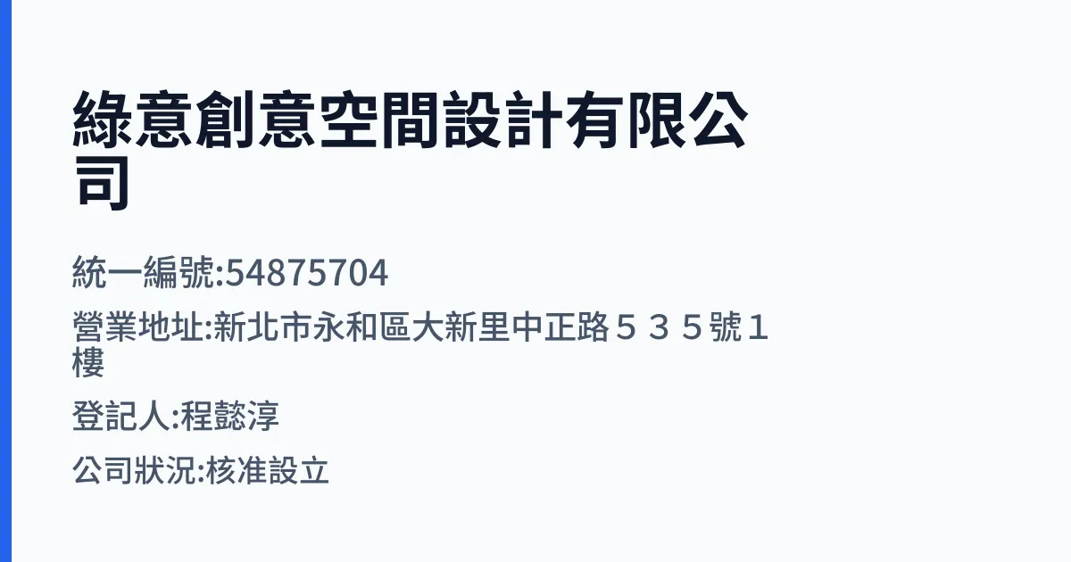 綠意創意空間設計有限公司 - 統編 54875704(新北市) 公司登記資料與營業項目詳細圖表