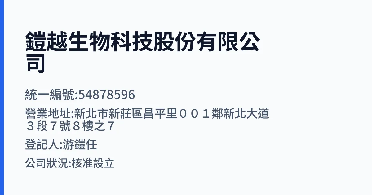 鎧越生物科技股份有限公司 - 統編 54878596(新北市) 公司登記資料與營業項目詳細圖表