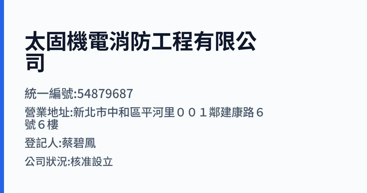 太固機電消防工程有限公司 - 統編 54879687(新北市) 公司登記資料與營業項目詳細圖表