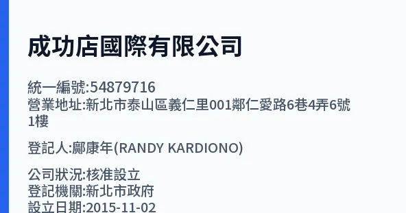 成功店國際有限公司的照片-統編 54879716(新北市) 公司登記資料與營業項目詳細圖表