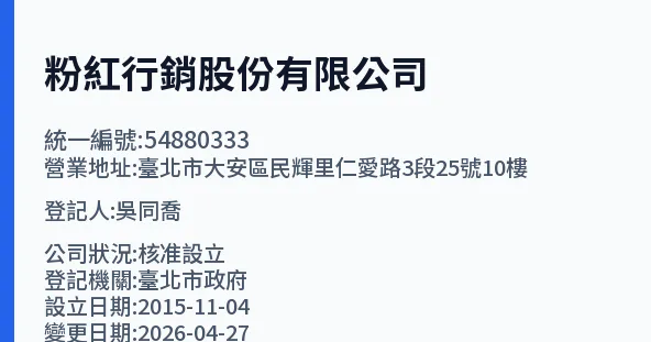 粉紅行銷股份有限公司的照片-統編 54880333(臺北市) 公司登記資料與營業項目詳細圖表