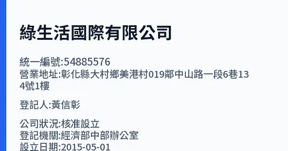 綠生活國際有限公司的照片-統編 54885576(彰化縣) 公司登記資料與營業項目詳細圖表