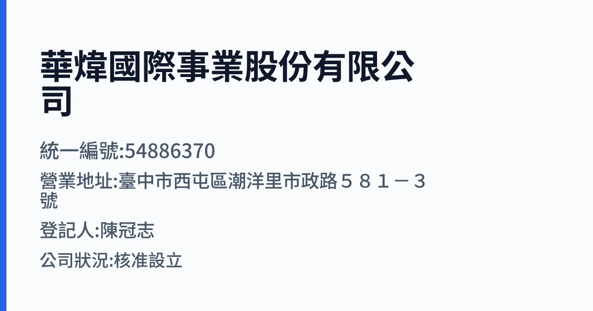 華煒國際事業股份有限公司 - 統編 54886370(臺中市) 公司登記資料與營業項目詳細圖表