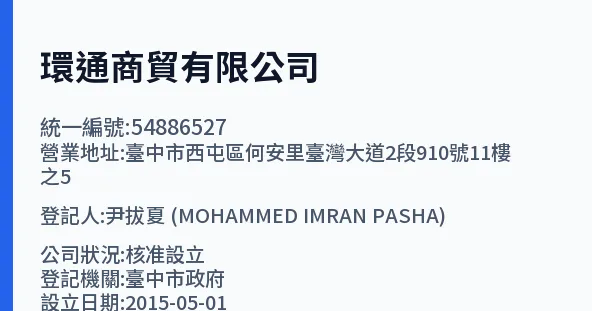 環通商貿有限公司的照片-統編 54886527(臺中市) 公司登記資料與營業項目詳細圖表
