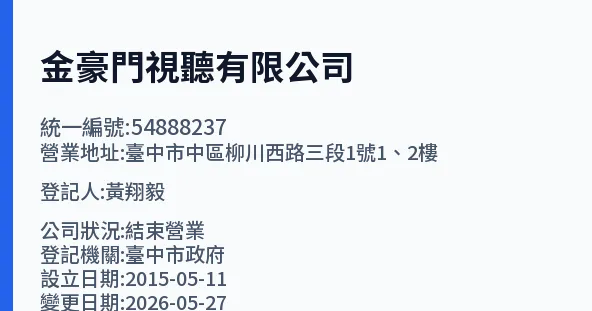 金豪門視聽有限公司的照片-統編 54888237(臺中市) 公司登記資料與營業項目詳細圖表