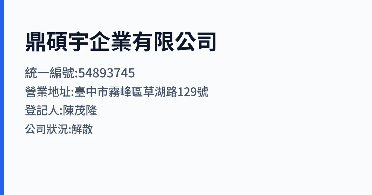 鼎碩宇企業有限公司 - 統編 54893745(臺中市) 公司登記資料與營業項目詳細圖表