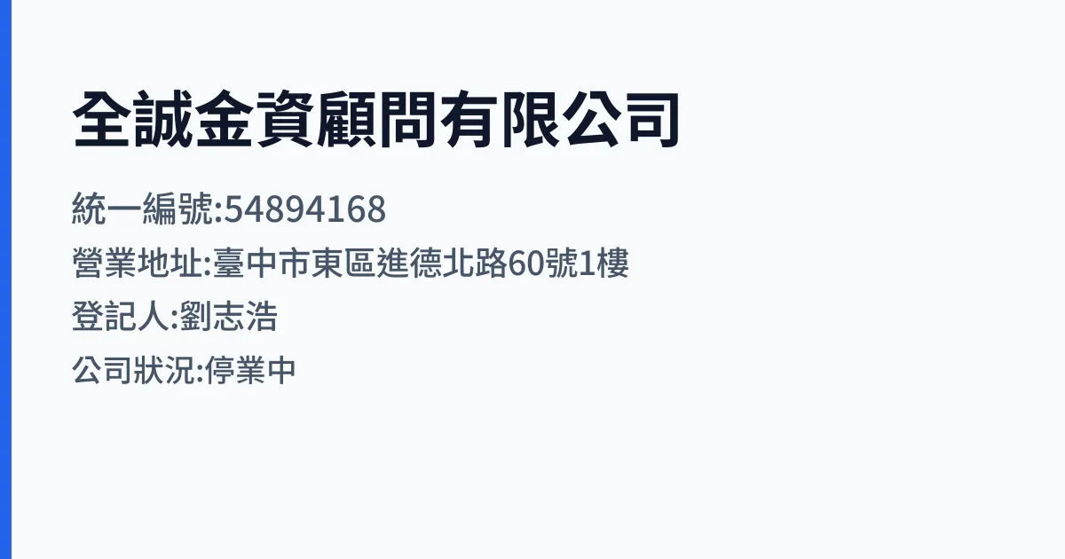 全誠金資顧問有限公司 - 統編 54894168(臺中市) 公司登記資料與營業項目詳細圖表