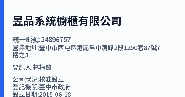 昱品系統櫥櫃有限公司的照片-統編 54896757(臺中市) 公司登記資料與營業項目詳細圖表