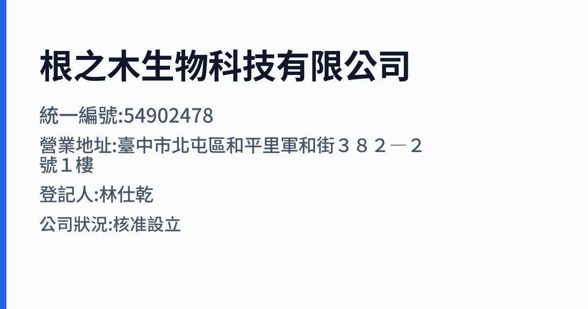 根之木生物科技有限公司 - 統編 54902478(臺中市) 公司登記資料與營業項目詳細圖表