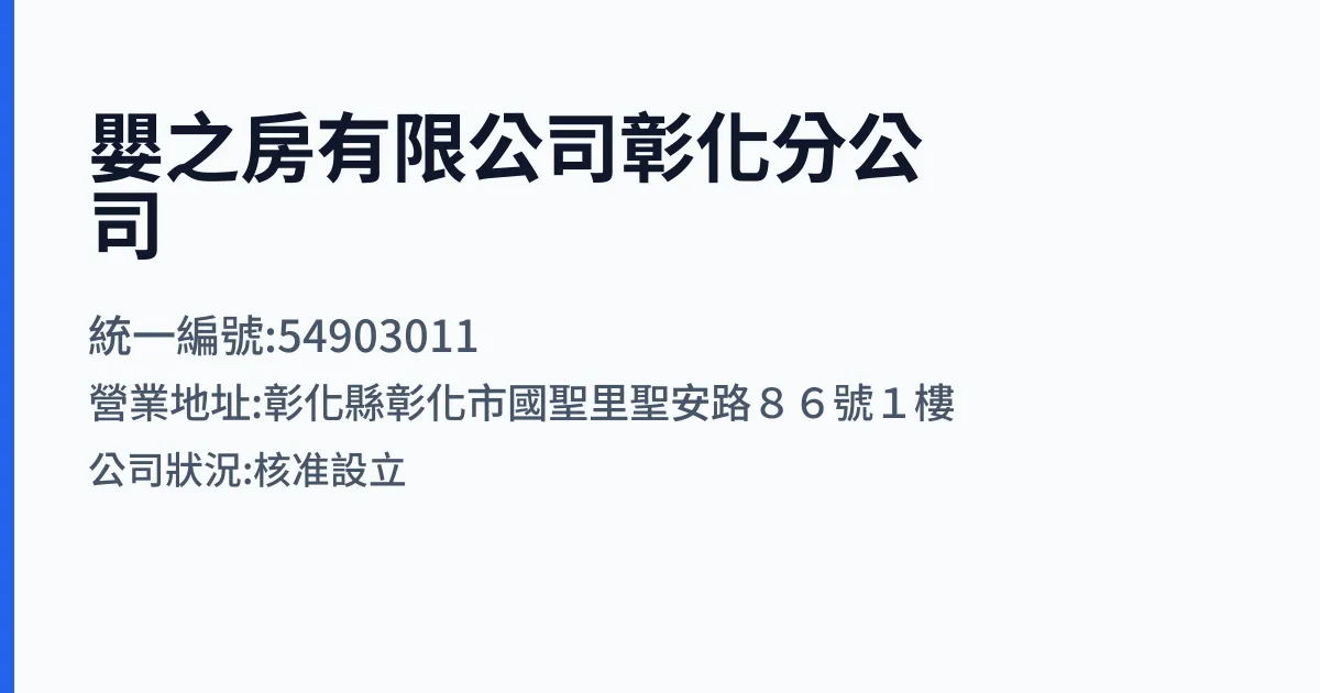 嬰之房有限公司彰化分公司 - 統編 54903011(彰化縣) 公司登記資料與營業項目詳細圖表
