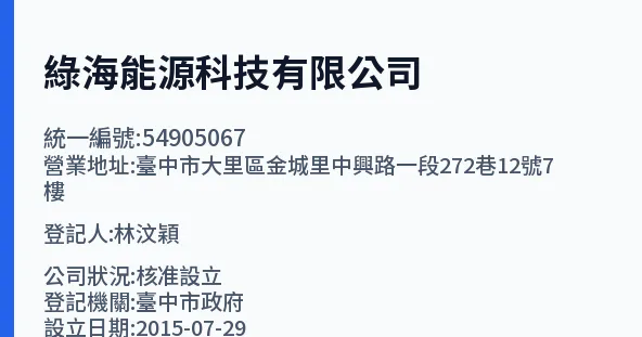綠海能源科技有限公司的照片-統編 54905067(臺中市) 公司登記資料與營業項目詳細圖表