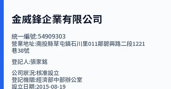 金威鋒企業有限公司的照片-統編 54909303(南投縣) 公司登記資料與營業項目詳細圖表