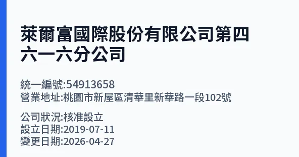 萊爾富國際股份有限公司第四六一六分公司的照片-統編 54913658(桃園市) 公司登記資料與營業項目詳細圖表