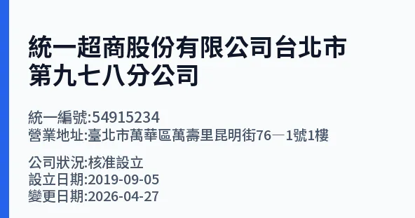 統一超商股份有限公司台北市第九七八分公司的照片-統編 54915234(臺北市) 公司登記資料與營業項目詳細圖表