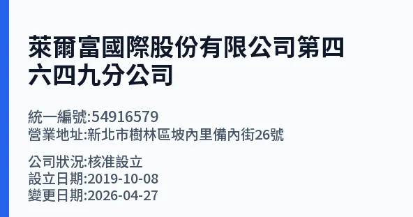 萊爾富國際股份有限公司第四六四九分公司的照片-統編 54916579(新北市) 公司登記資料與營業項目詳細圖表