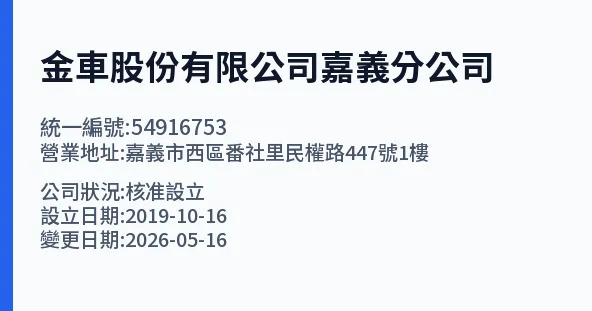 金車股份有限公司嘉義分公司的照片-統編 54916753(嘉義市) 公司登記資料與營業項目詳細圖表