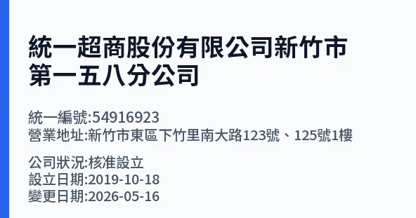 統一超商股份有限公司新竹市第一五八分公司的照片-統編 54916923(新竹市) 公司登記資料與營業項目詳細圖表