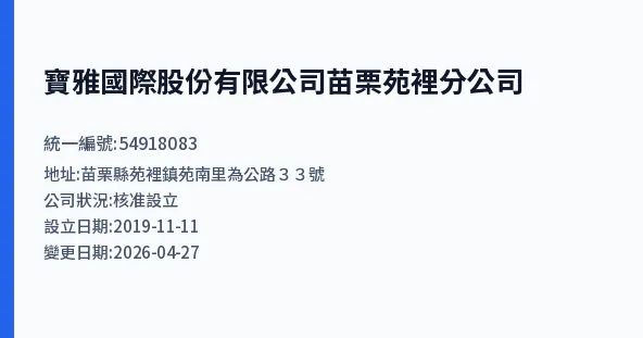 寶雅國際股份有限公司苗栗苑裡分公司的照片-統編 54918083(苗栗縣) 公司登記資料與營業項目詳細圖表