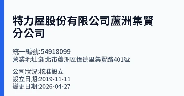 特力屋股份有限公司蘆洲集賢分公司的照片-統編 54918099(新北市) 公司登記資料與營業項目詳細圖表