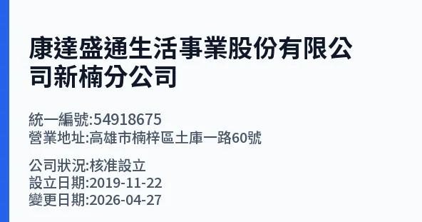 康達盛通生活事業股份有限公司新楠分公司的照片-統編 54918675(高雄市) 公司登記資料與營業項目詳細圖表
