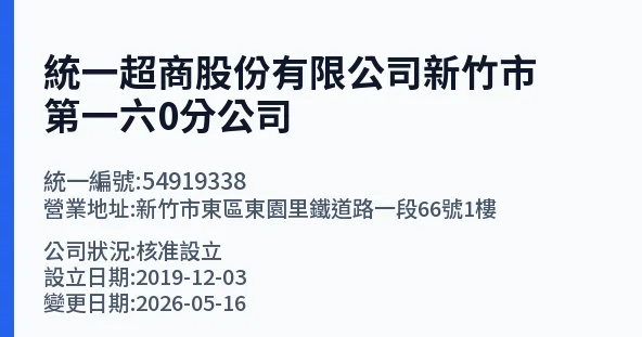 統一超商股份有限公司新竹市第一六0分公司的照片-統編 54919338(新竹市) 公司登記資料與營業項目詳細圖表
